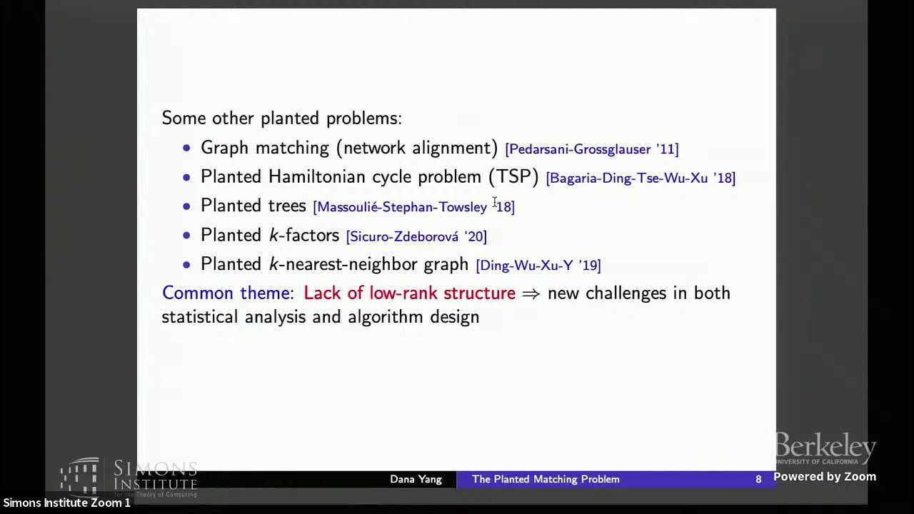 Sharp Threshold for the Planted Matching Problem - YouTube