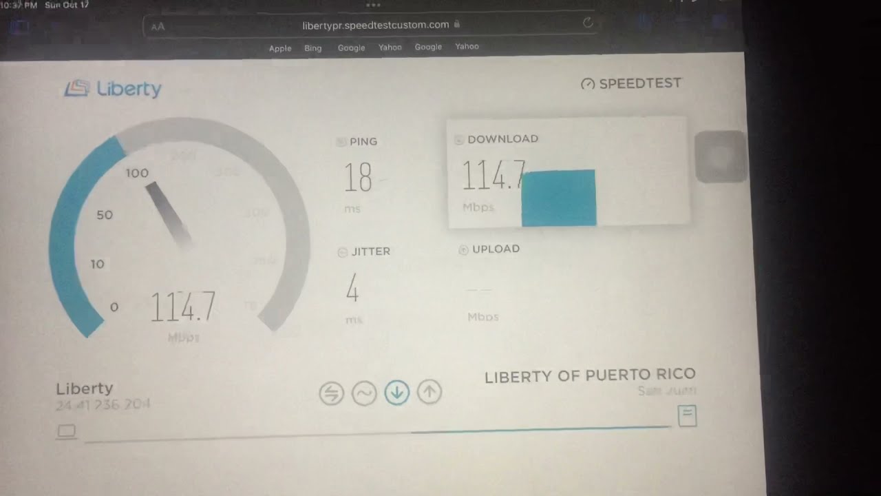 Liberty PR speed test 100 mbps download and 10 mbps upload - YouTube