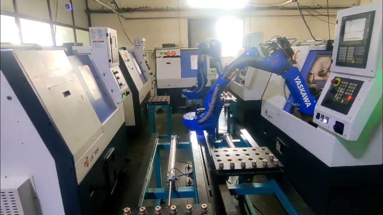 CNC LOADING AND UNLOADING BY Robot - YouTube