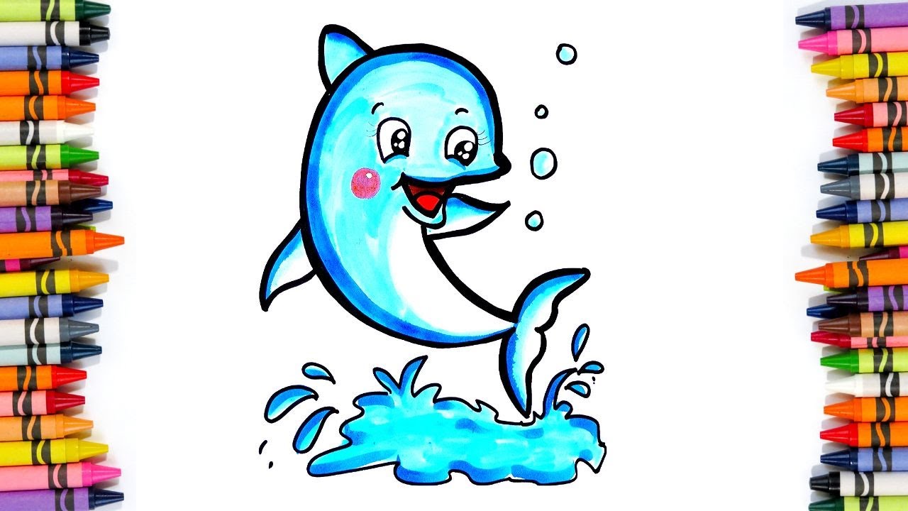 Dolphin cartoon Drawing, Painting, Coloring For Kids & Toddlers, Learn ...