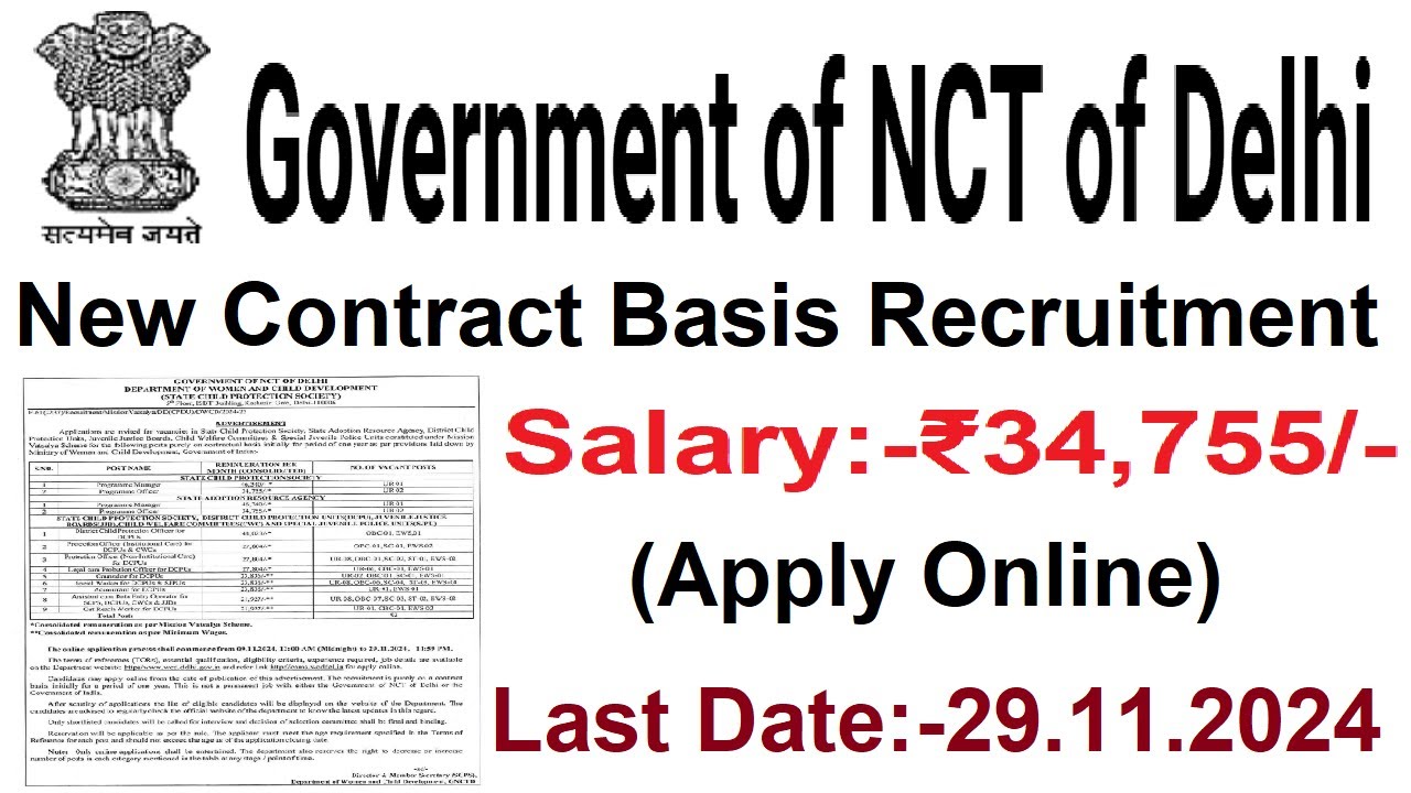 DELHI GOVERNMENT NEW CONTRACT BASIS RECRUITMENT 2024 || APPLY ONLINE ...