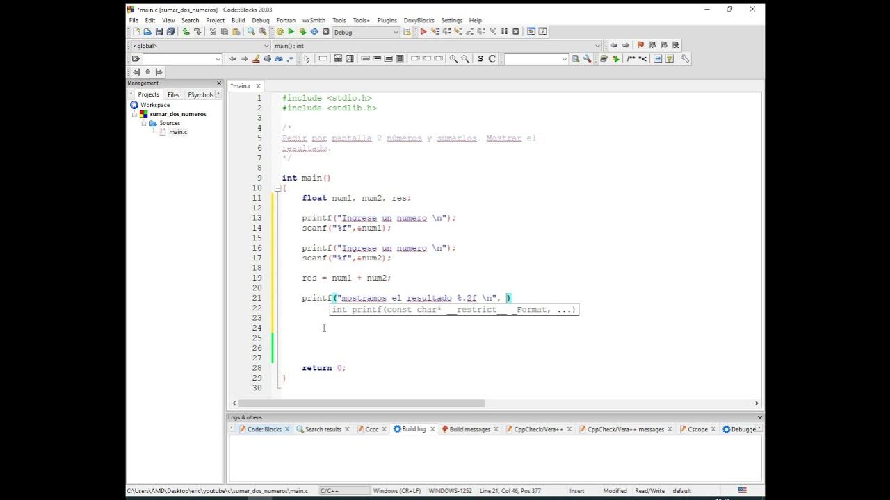 Como sumar dos números (enteros o decimales) en LENGUAJE C!!😲 - YouTube
