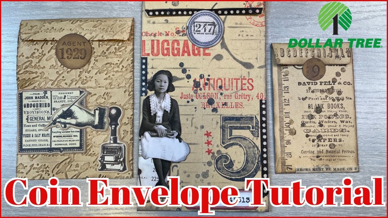 VINTAGE COIN ENVELOPE TUTORIAL using DOLLAR TREE COIN ENVELOPES - YouTube