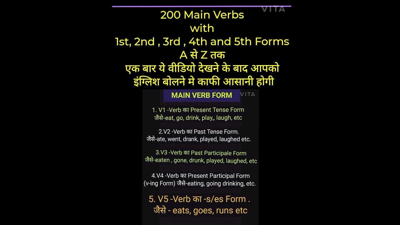 All Main Verbs with 1st , 2nd , 3rd , 4th and 5th Forms - YouTube