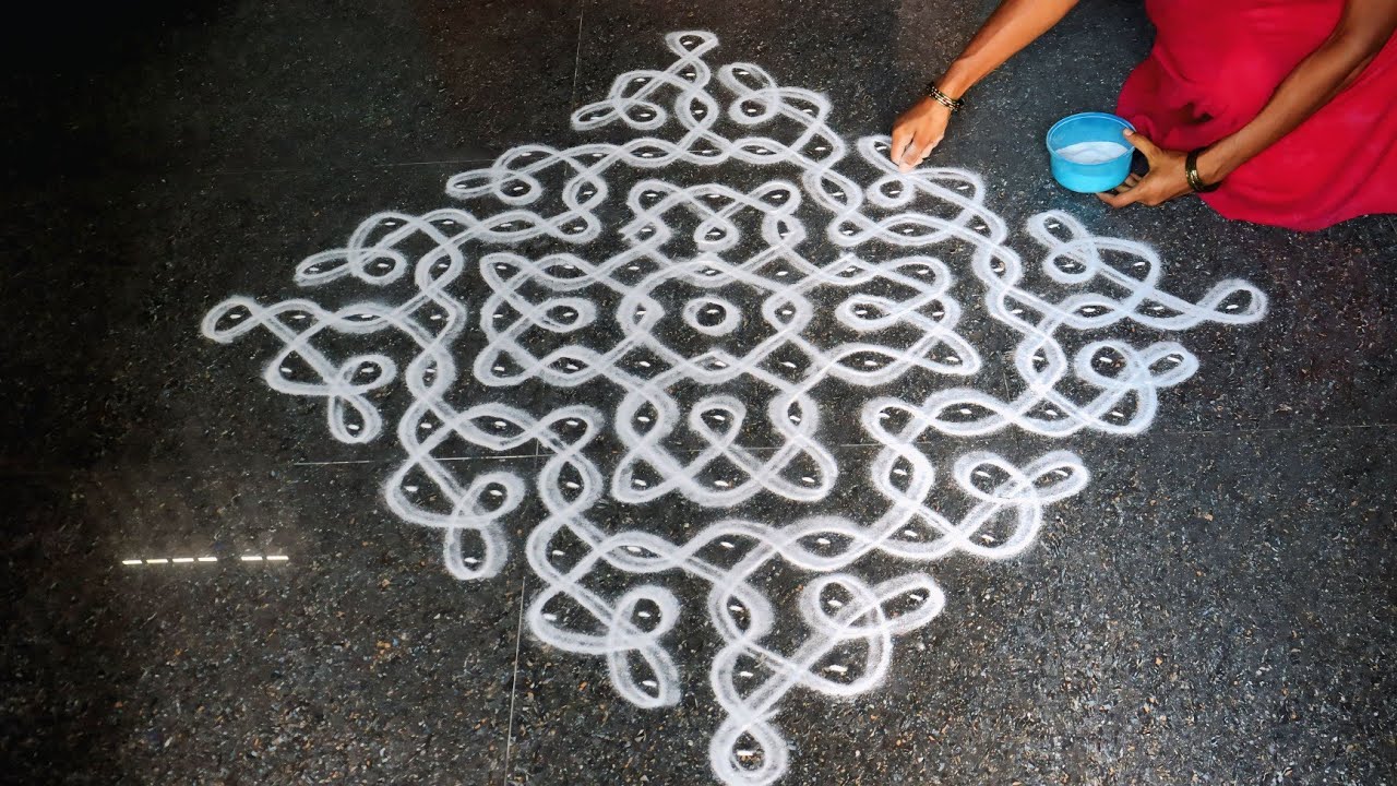 nice kolam Dots kolam 15 - 1 very hard work beautifly home kolam - YouTube