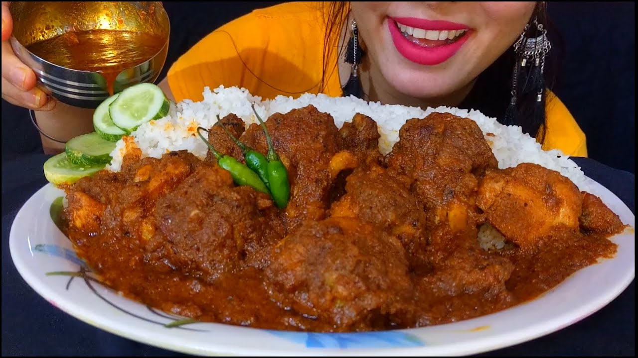 Eating Bhuna Chicken Chicken Masala With Rice Asmr || Indian Food ...