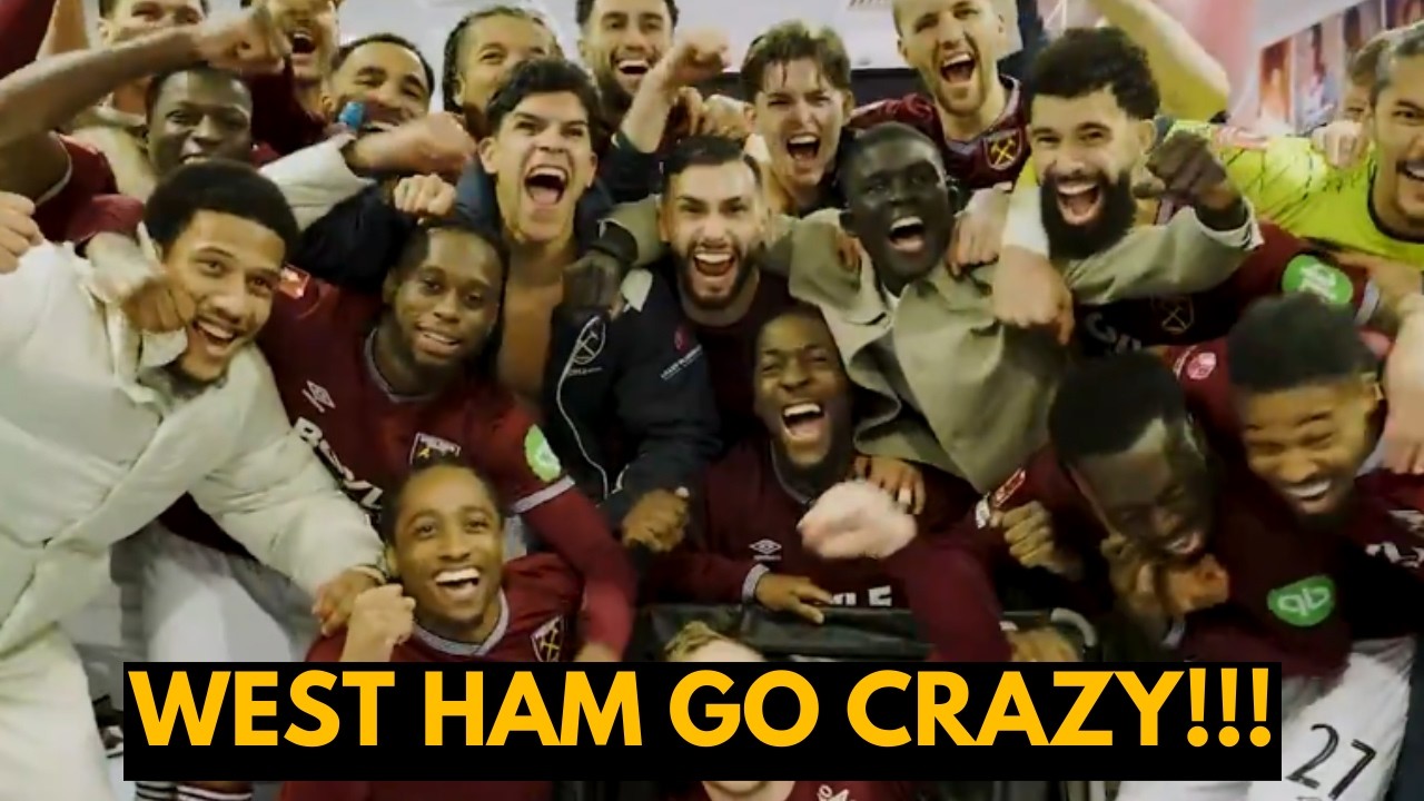 West Ham players WILD dressing room celebration after Brentford ...