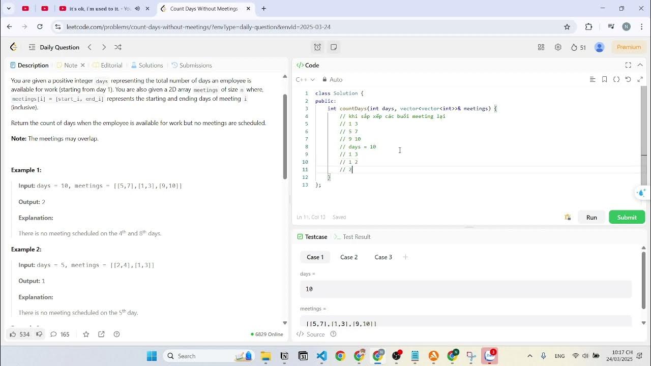 Chinh Phục LeetCode – Day 52: (Sorting) Đếm số ngày không họp. - YouTube