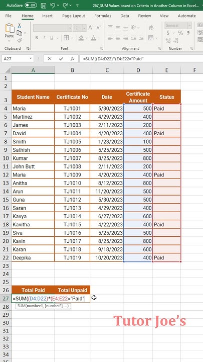 Excel Conditional Sum Function: Effortlessly Calculate Sums Based on Conditions | Tutor Joes ...