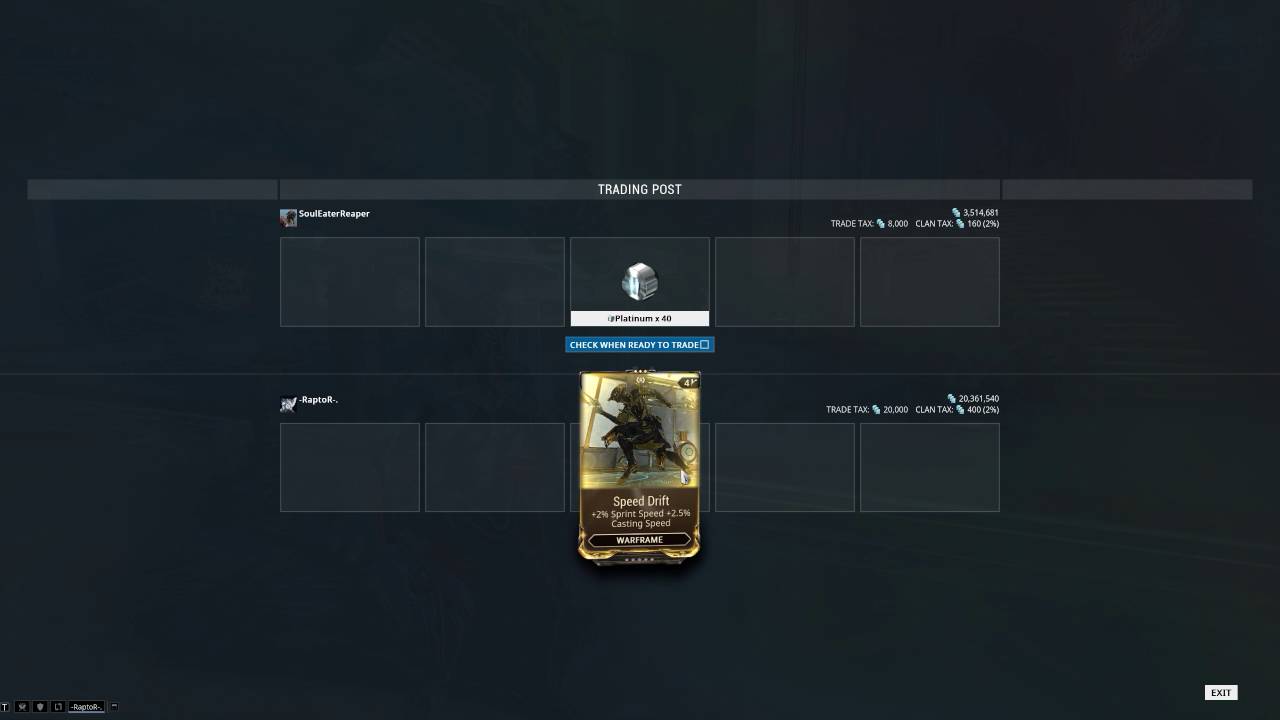 Warframe trading in speed drift - YouTube