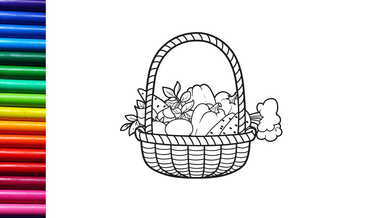 How to draw and color vegetable basket for kids | Vegetable basket ...