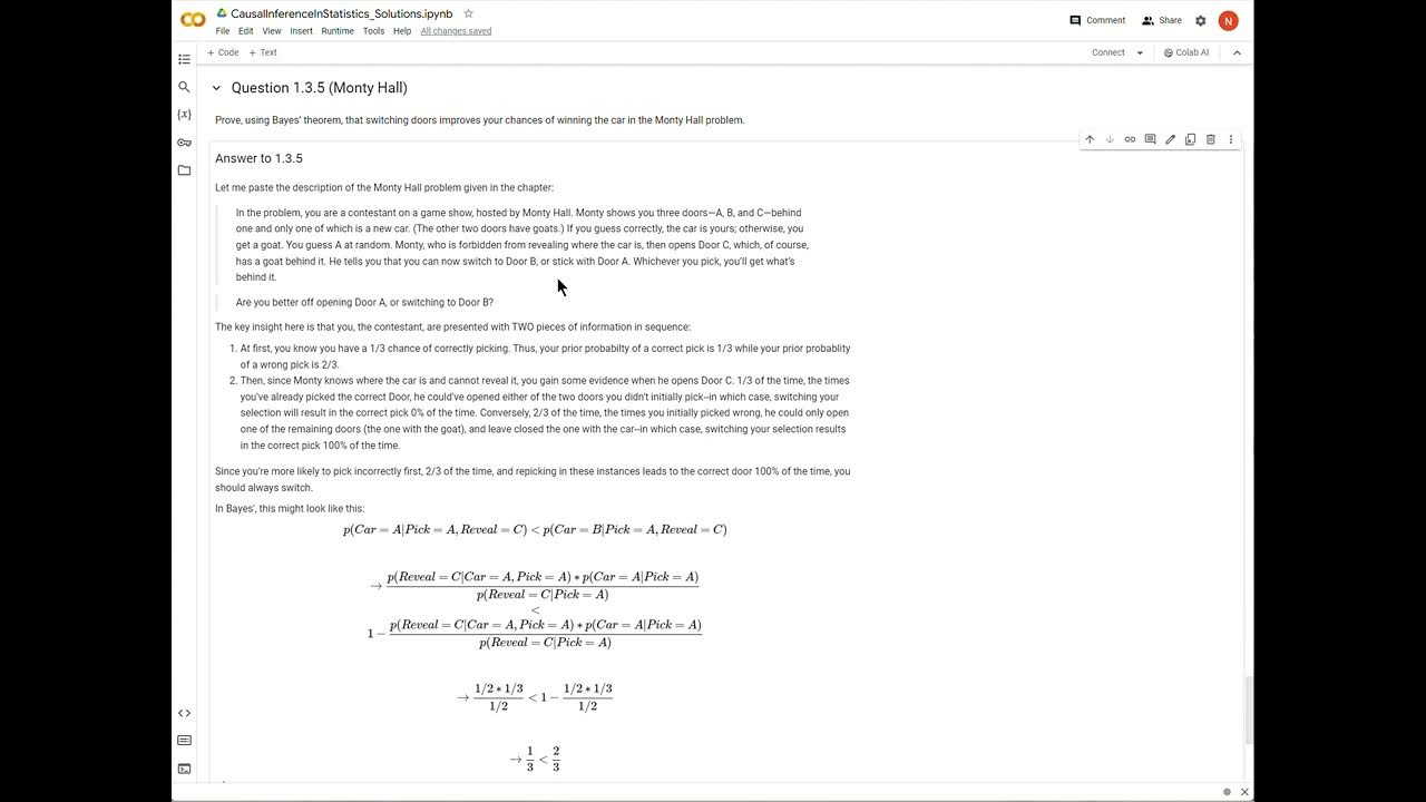 Causal Inference in Statistics, Solution to Problem 1.3.5 | solving the Monty Hall Problem w ...