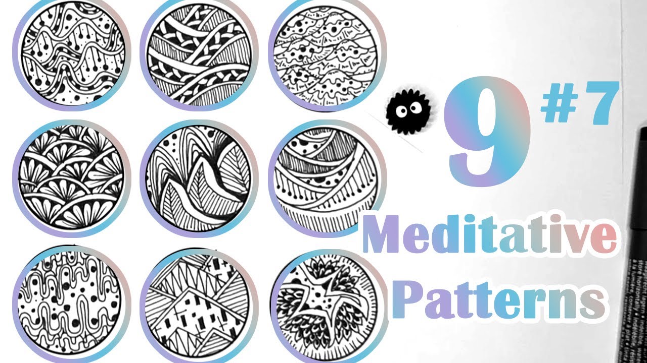 9 Zentangle Patterns || Meditative Art Therapy #7 - YouTube