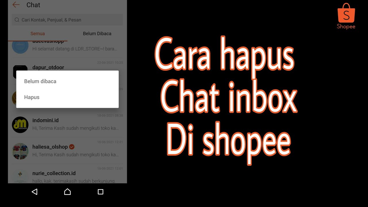 Cara hapus chat inbox di shopee - YouTube