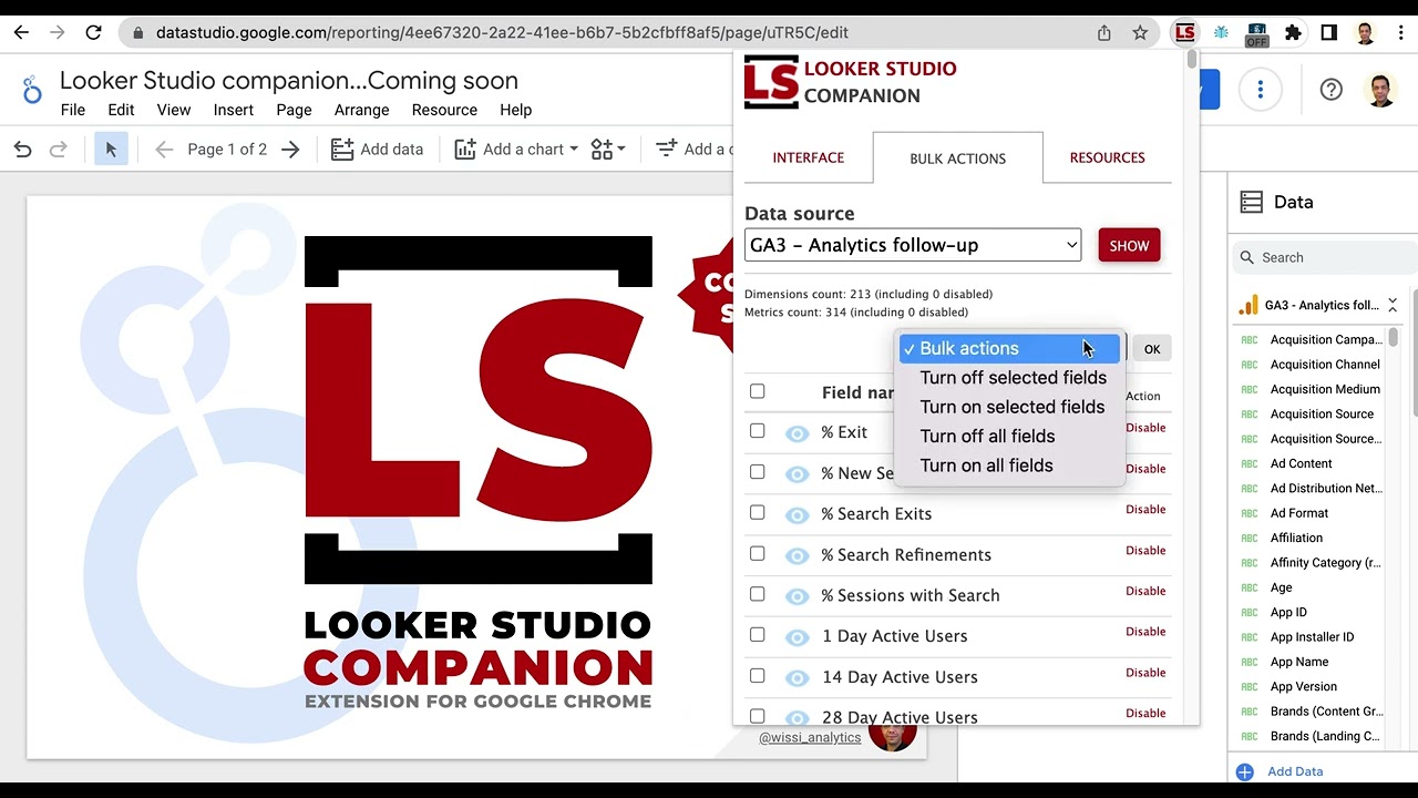 Looker studio extension from Chrome - Final logo and data source bulk actions - YouTube