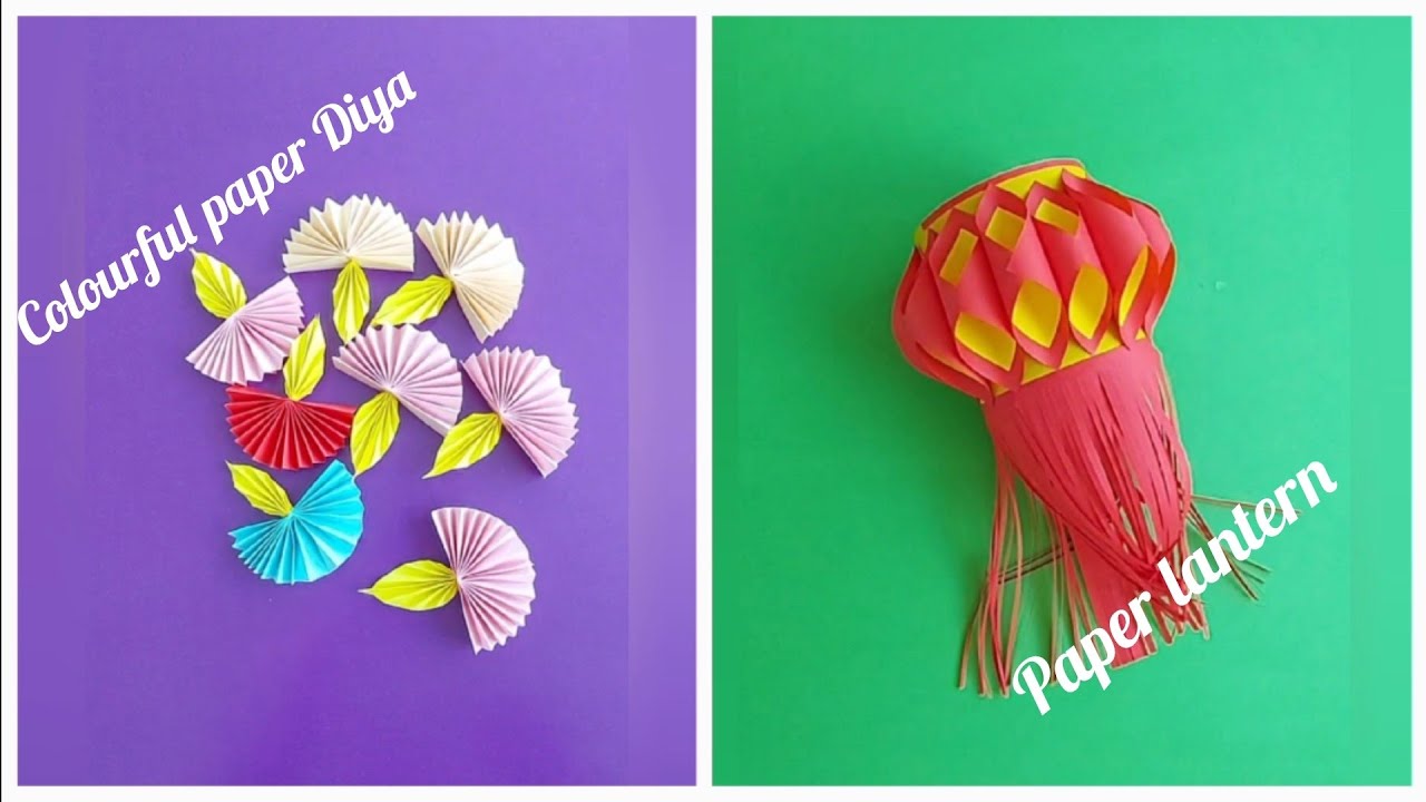 DIY 2 Easy Diwali craft only with paper/ Colorful diya and lantern ...