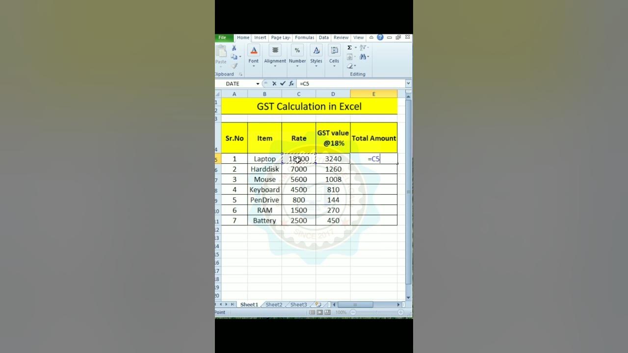 GST Calculation in Excel | Excel me GST Calculation | Excel formula |GST #shortsfeed #shorts#gst ...