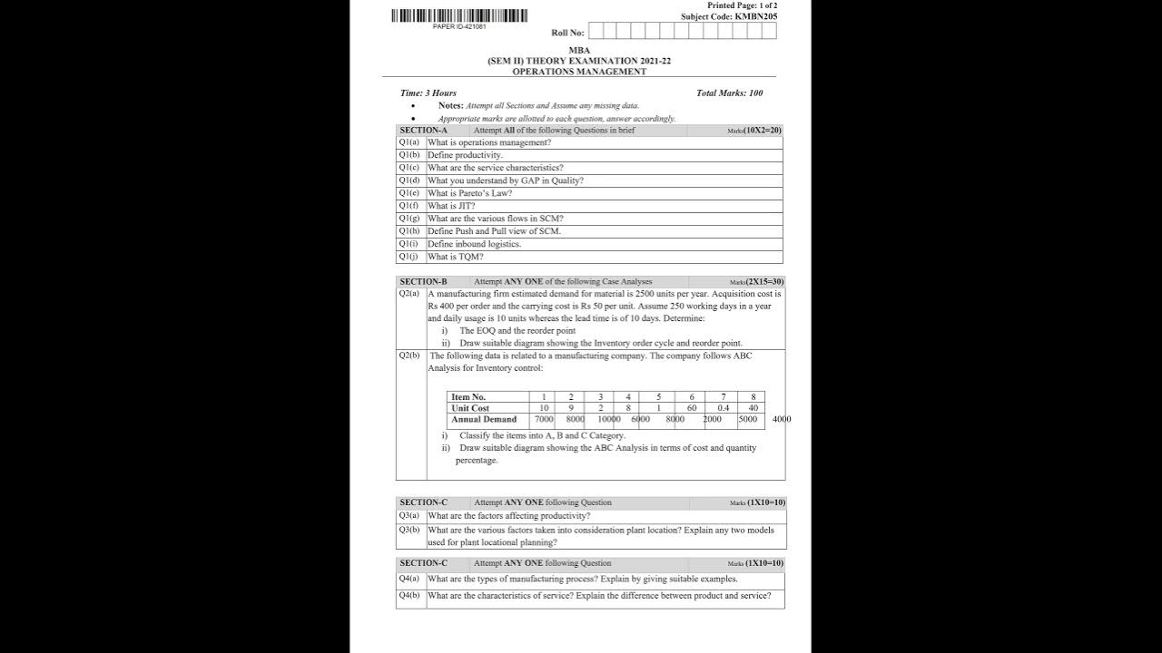 Operations Management KMBN205 Question Paper 2021 22 AKTU MBA 2nd operations-management-kmbn205-question-paper-2021-22-aktu-mba-2nd