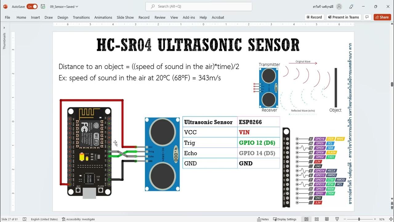 การเชื่อมต่อและเขียนโปรแกรม NodeMCU ร่วมกับ ultrasonic sensor HC SR04 - YouTube