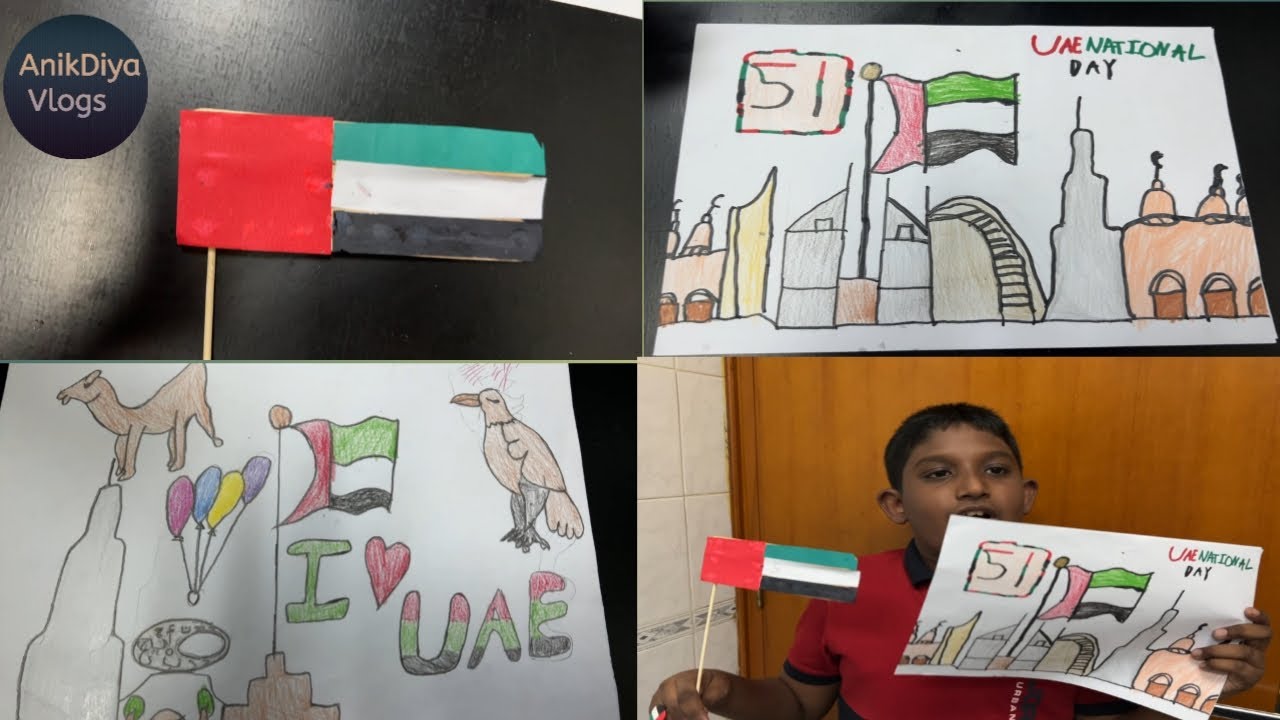 uae national day drawing | double side drawing | uae flag drawing |How ...