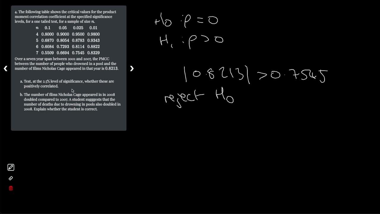 A Level Maths - Hypothesis Tests (PMCC) Q4 (mathsquestions.app) - YouTube