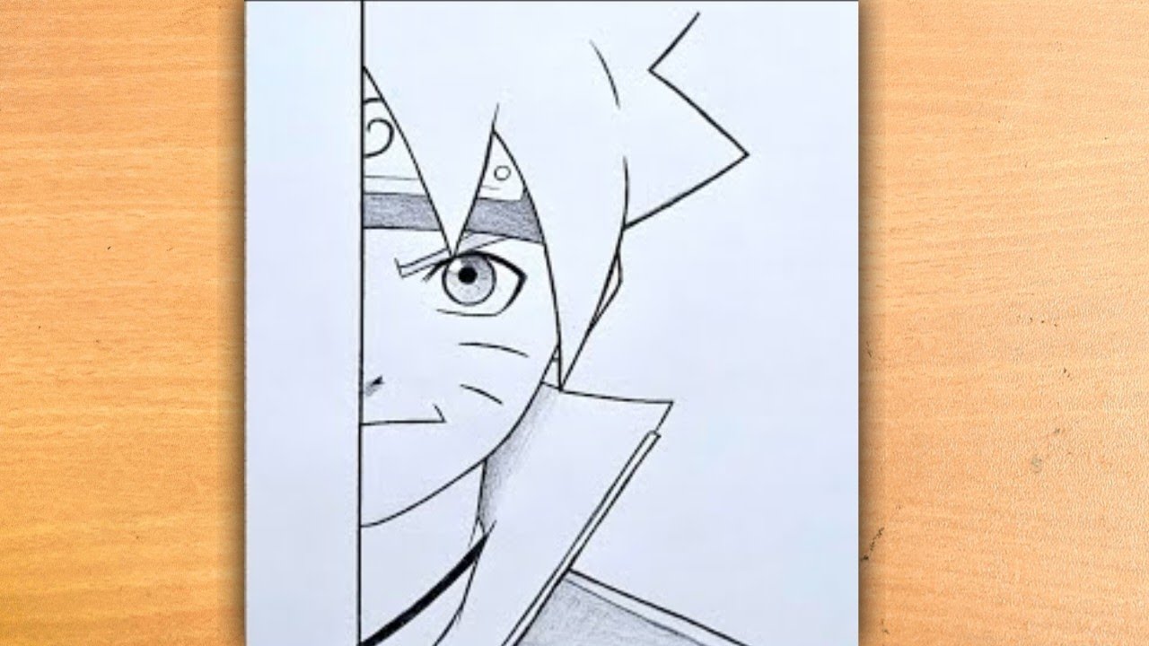 Easy anime half face drawing | How to draw Boruto Uzumaki step by step ...