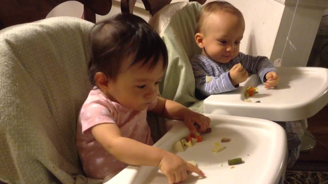 Twin babies eating by themselves Sept 14, 2013 - YouTube