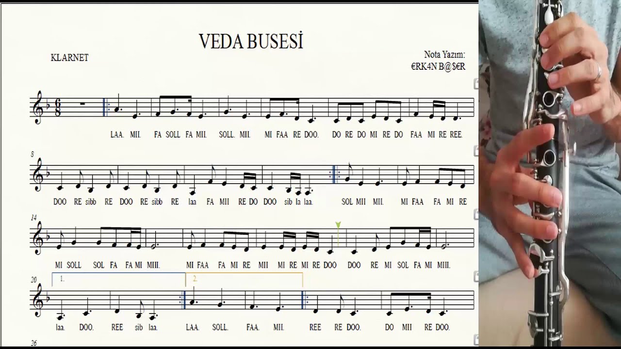 VEDA BUSESİ klarnet NOTALARI eşlikli - YouTube