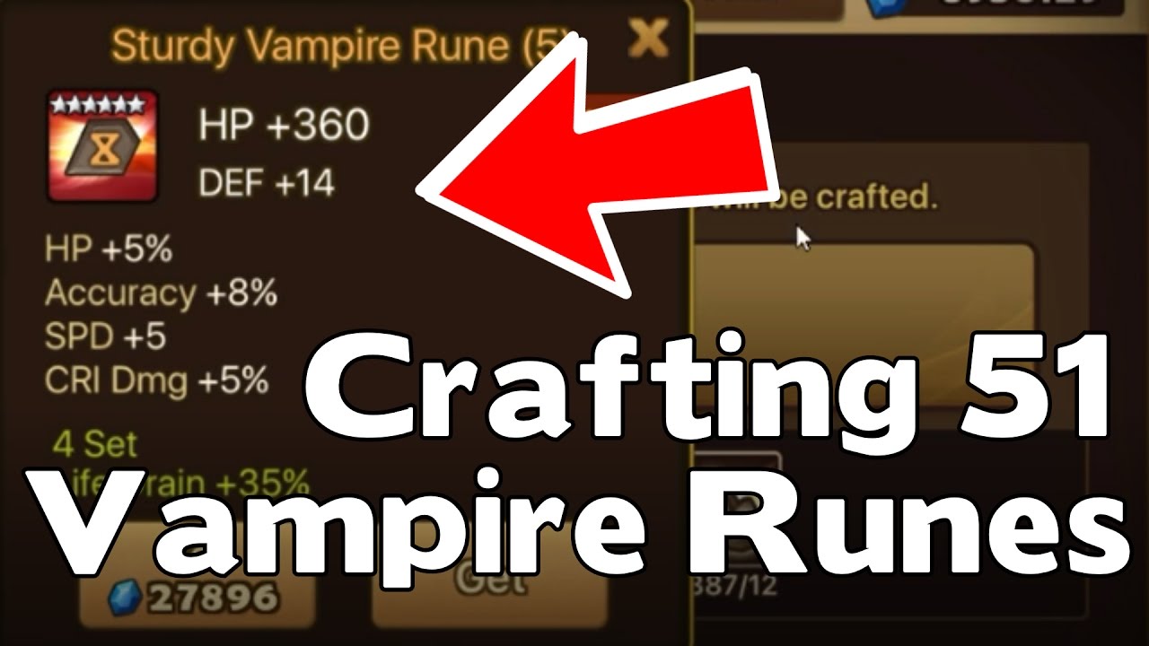 Summoners War - Crafting 51 Vampire Runes (4x 6* Legend Runes) - YouTube