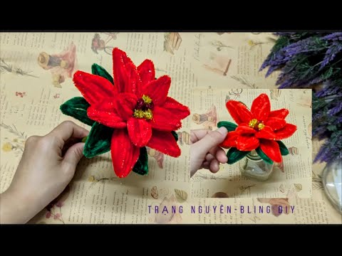 cách làm hoa trạng nguyên kẽm nhung- DIY pipe cleaner poinsettia # ...