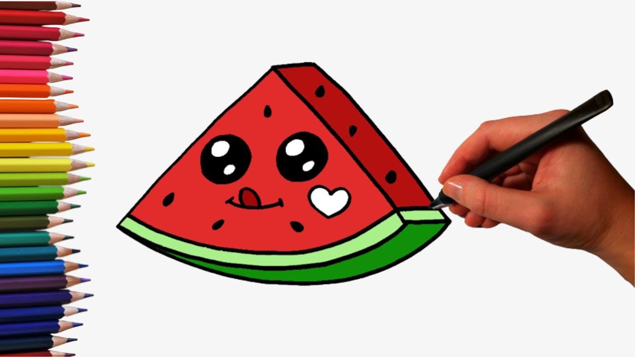 How to Draw a Cute Cartoon Watermelon Slice Very Easy - Cute drawing ...
