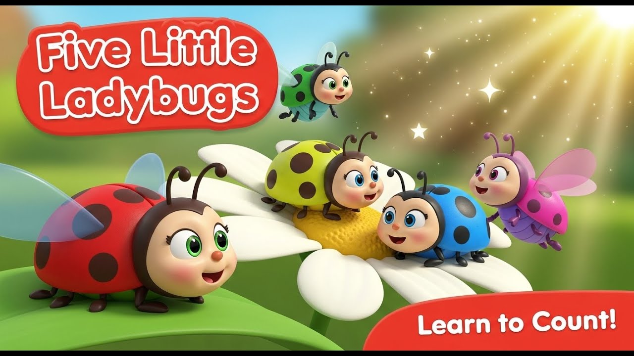 Five Little Ladybugs | Full 3D Animated Nursery Rhyme for Kids | Learn ...