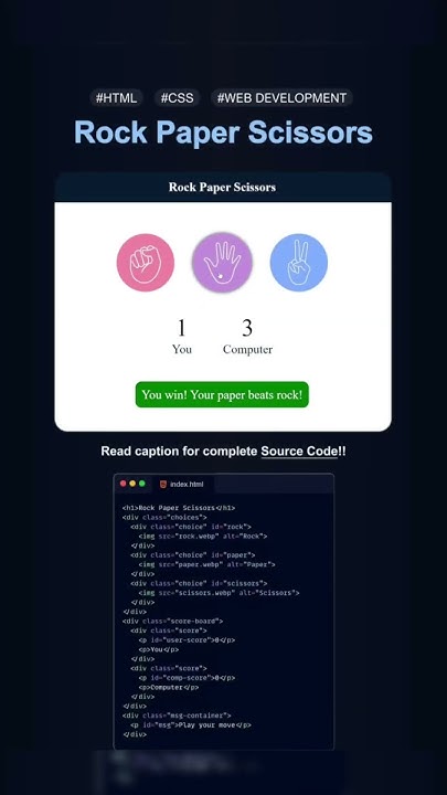 ️ Rock Paper Scissors Game 2025! 💻 | JavaScript Fun in 60 Seconds||#shorts #shortvideo #js #2025 ...