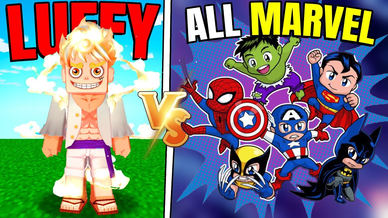 Gear 5 Luffy VS All Marvel Heros | Blockman Go Hero Tycoon 2 - YouTube