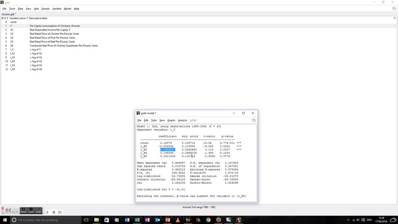 Transforming data in gretl - log-transforms (demand equation) - YouTube