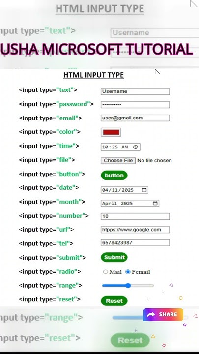html form input tags list ll #html #videos #shorts - YouTube