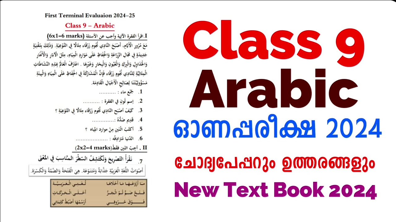 Class 9 Arabic | First Terminal Onam Exam Question Paper with Answers ...