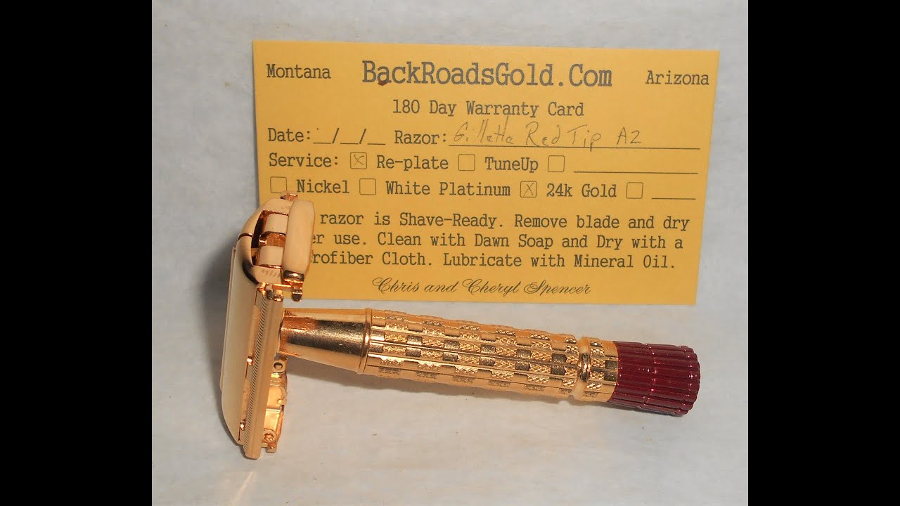 Gillette Red Tip Razor 1955 Refurbished Replated 24 Karat Gold A2–36 ...