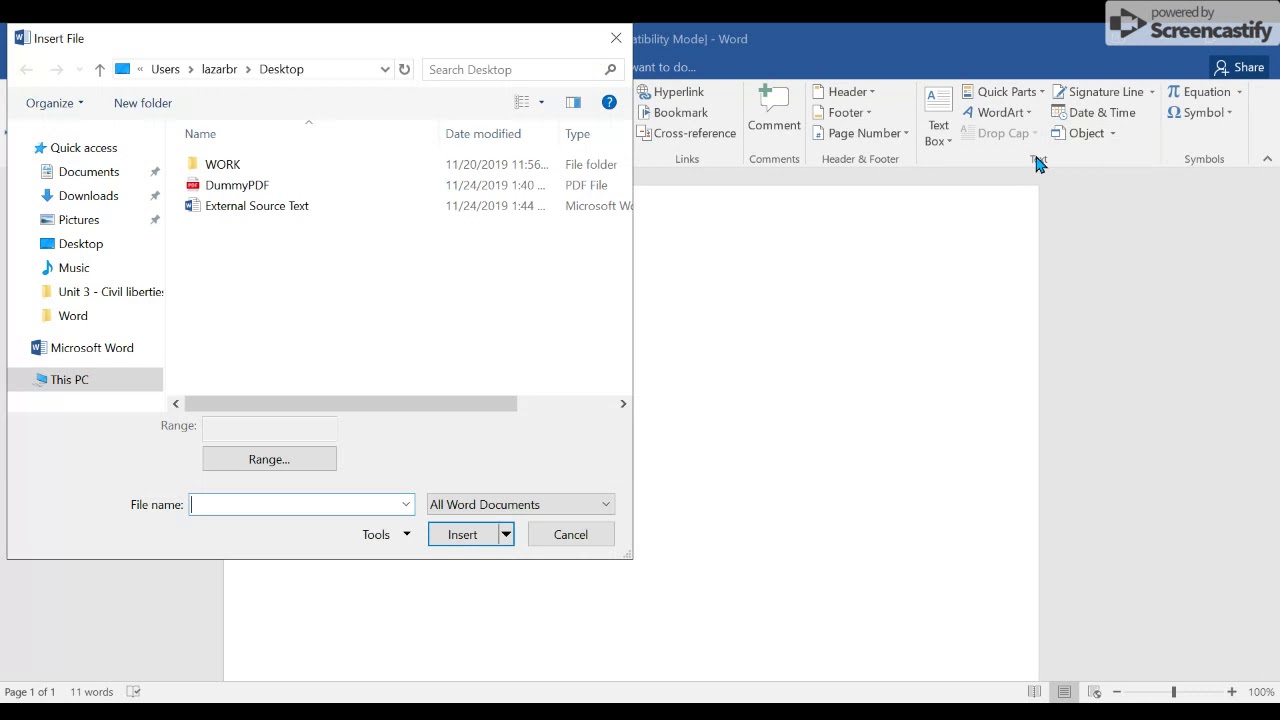 Create a Document Insert text from a file or external source - YouTube
