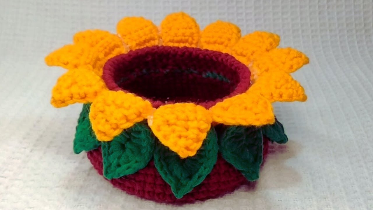💥💯AMAZING KNITTING CROCHET ☀💯👌 SUNFLOWERS BASKET MAKING TUTORIAL VERY ...