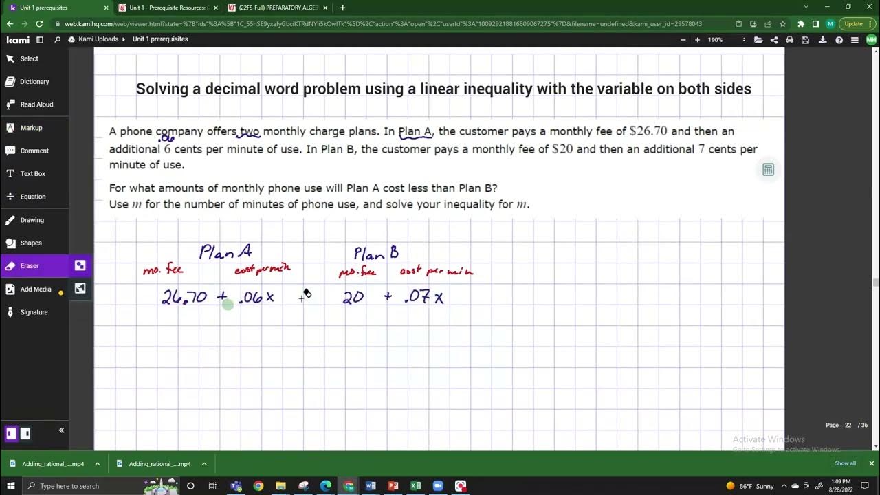 Solving a decimal word problem using a linear inequality with the variable on both sides - YouTube