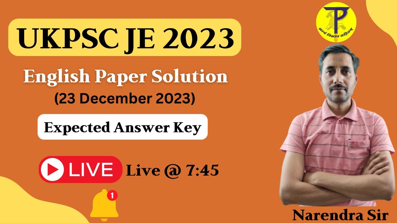 UKPSC JE 2023 English Paper Solution | 23 December 2023 | TECH PATHSHALA - YouTube
