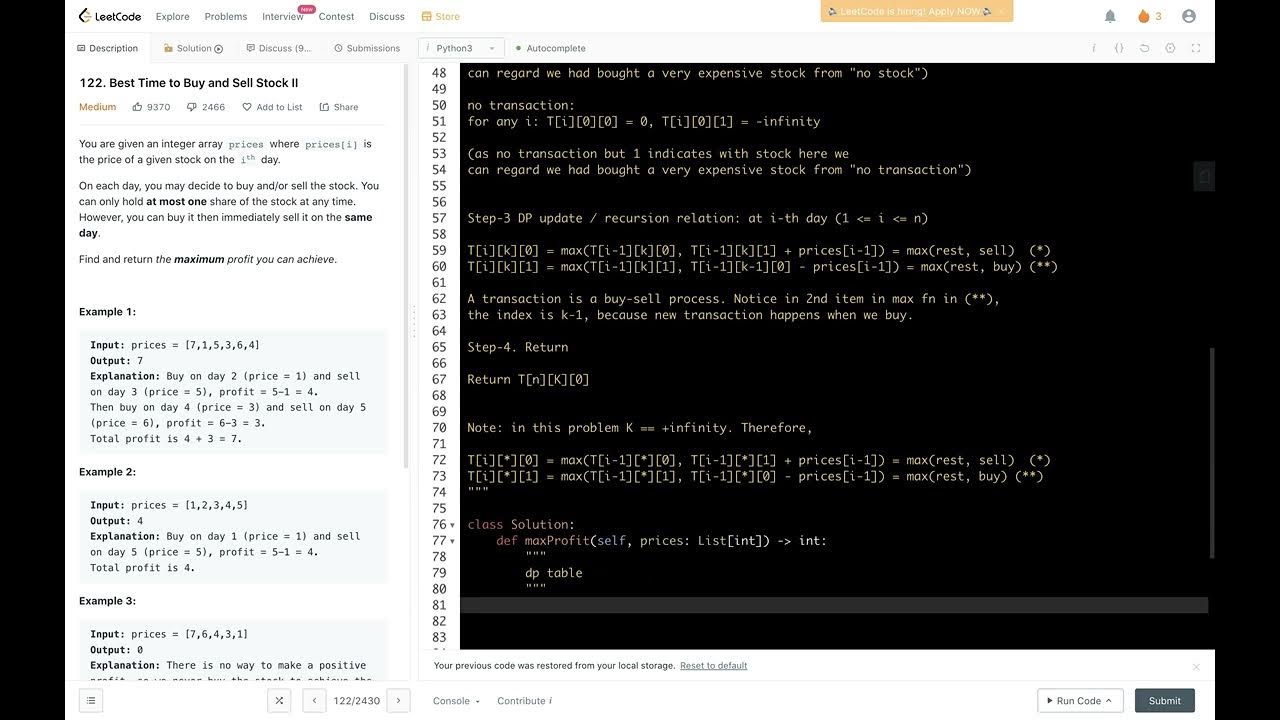 leetcode 122. Best Time to Buy and Sell Stock II - DP; Video-3 of Leetcode stock buy/sell ...