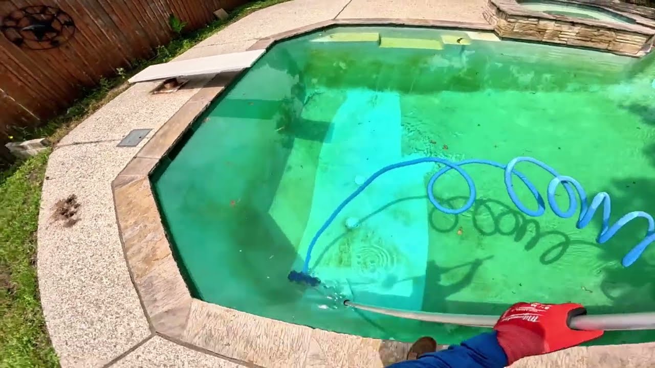 POV Satisfying Vacuum and Treat Algae Filled Pool - YouTube