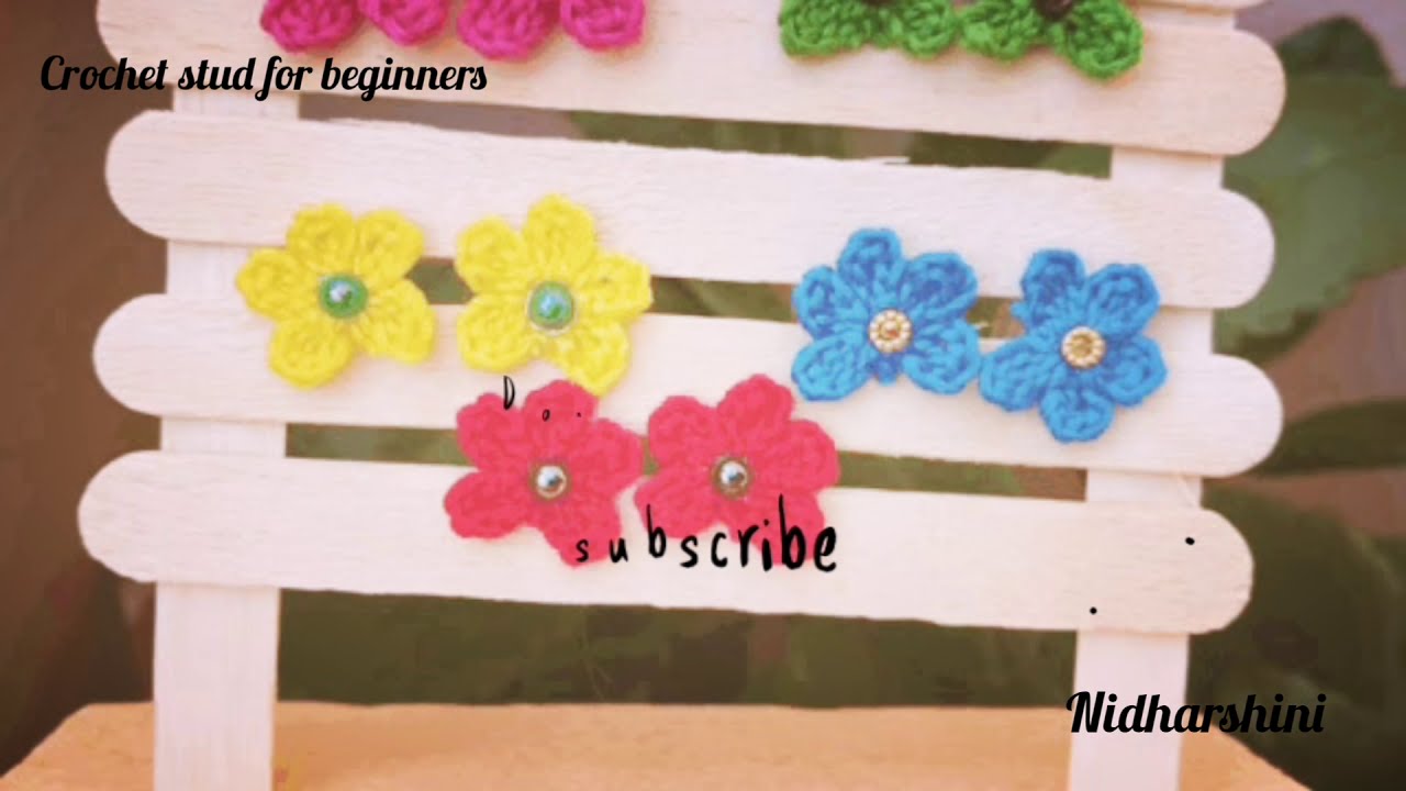 CROCHET FLOWER STUD FOR BEGINNERS| EASY CROCHET STUD| Nidharshini's ...