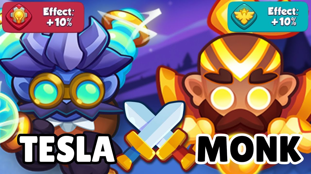 TWO FULL SETS | Max Tesla VS Max Monk | Replay PVP | Rush Royale - YouTube