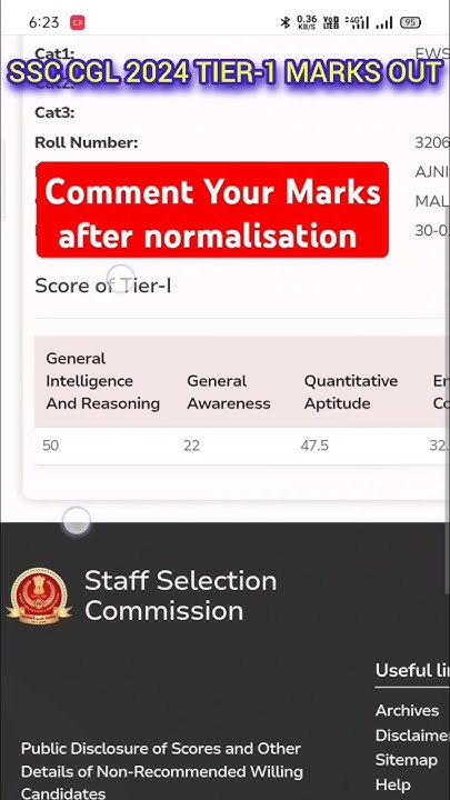 SSC CGL 2024 TIER-1 Final MARKS OUT #ssc #ssccgl #cgl #cgl2024 #inspector #shorts #marks #result ...