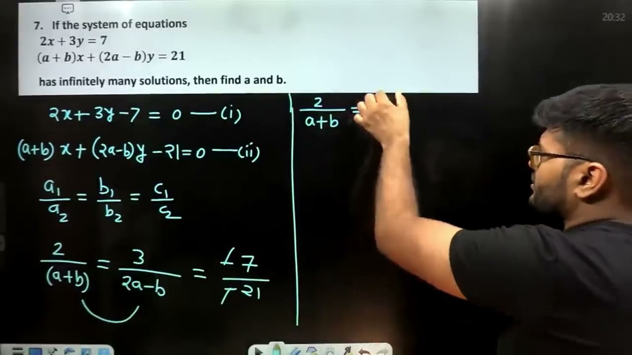 If The System Of Equations 2x 3y 7 a b x 2a b y 21 Has Infinitely If The System Of Equations 2x 3y 7 a b x 2a b y 21 Has Infinitely