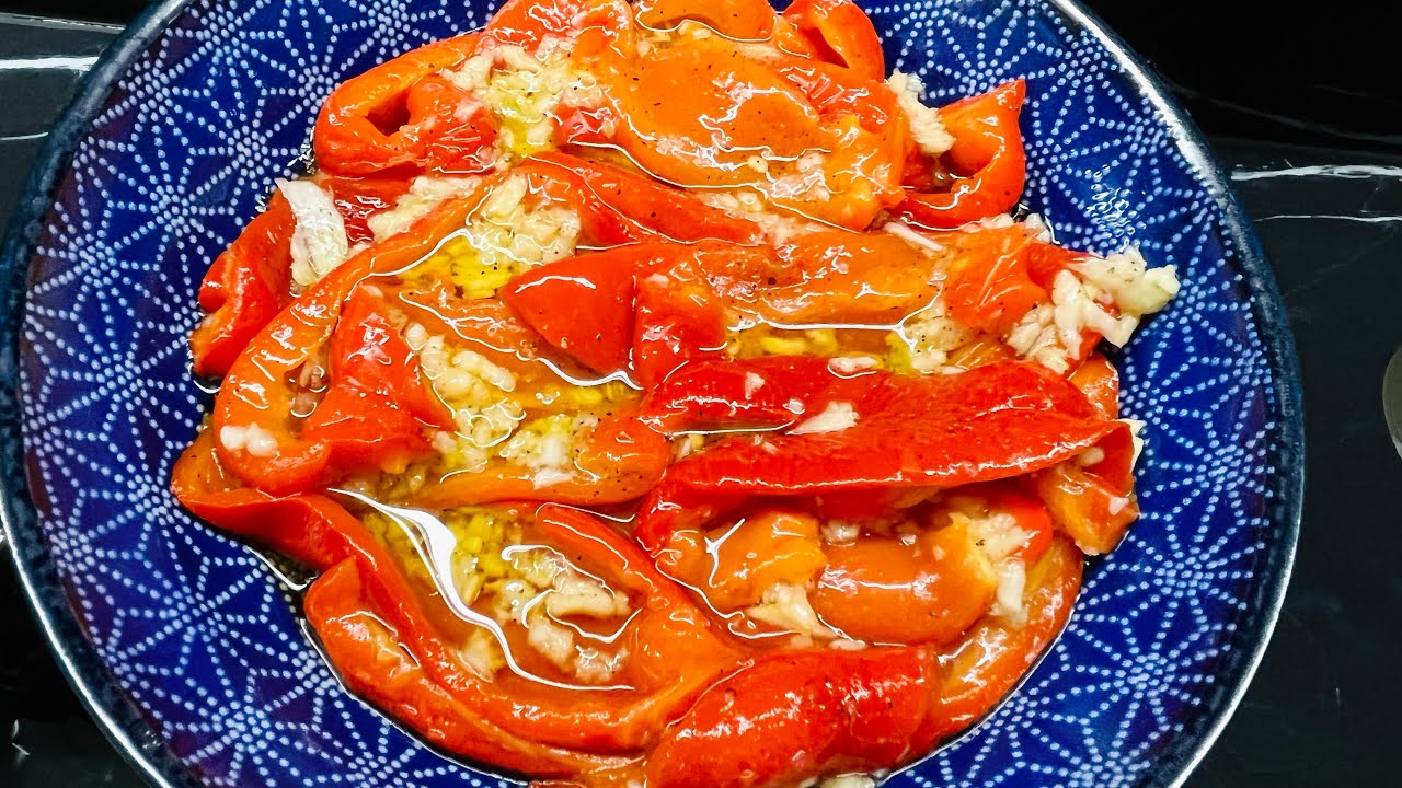 Oven grilled Red pepper with fresh garlic - YouTube