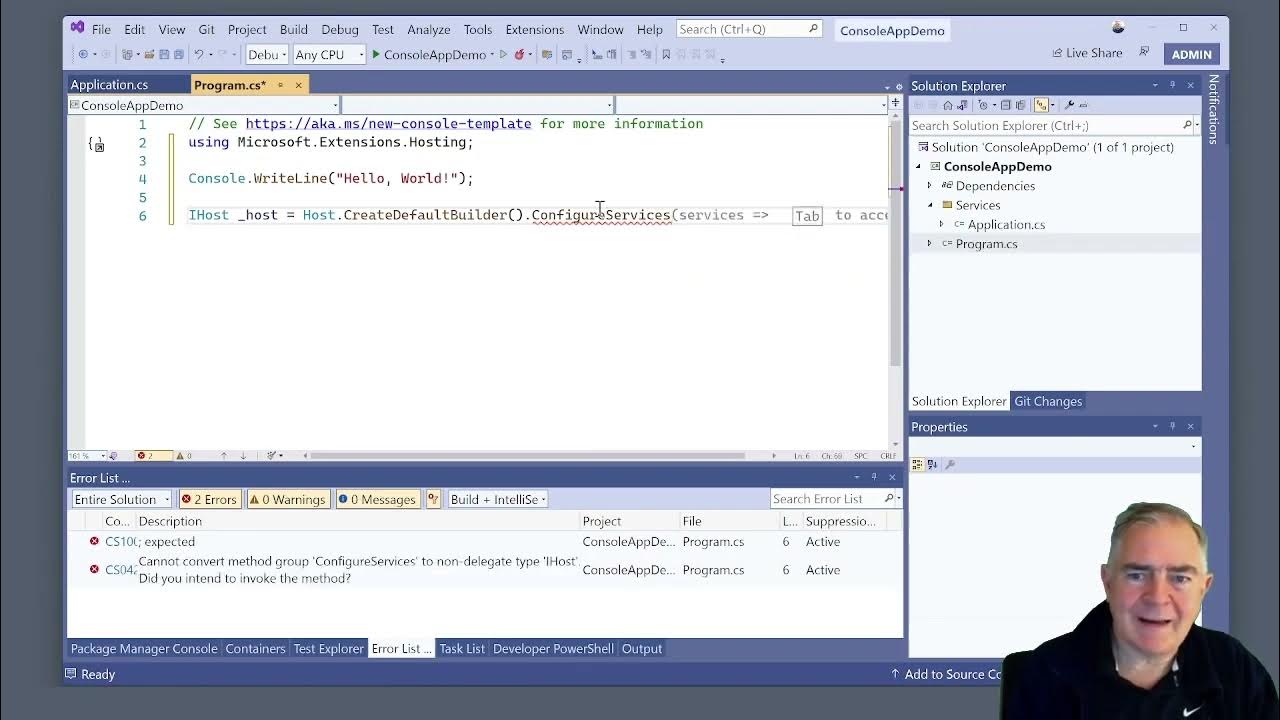 Creating a C# console application with dependency injection - YouTube